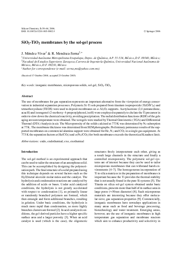 (PDF) SiO2-TiO2 membranes by the sol-gel process