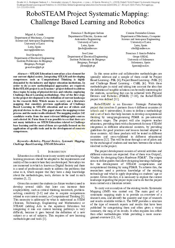(PDF) RoboSTEAM Project Systematic Mapping: Challenge Based Learning ...