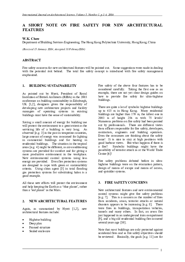(PDF) A short note on fire safety for new architectural features