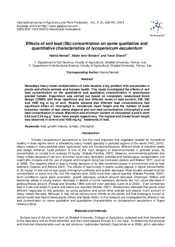(PDF) Effects of soil lead (Sb) concentration on some qualitative and ...