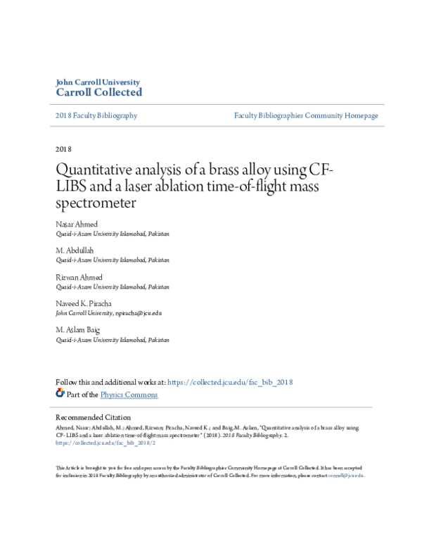 (PDF) Quantitative analysis of a brass alloy using CF-LIBS and a laser ...