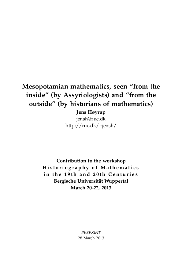 (PDF) (Article II.10.) Mesopotamian Mathematics, Seen “From The Inside ...