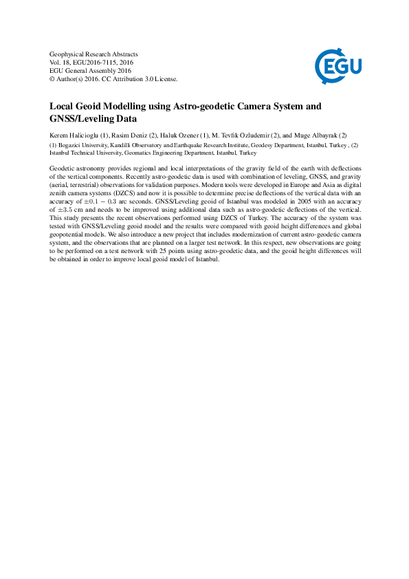 (PDF) Local Geoid Modelling using Astro-geodetic Camera System and GNSS ...