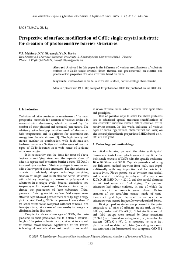 (PDF) Perspective of surface modification of CdTe single crystal ...