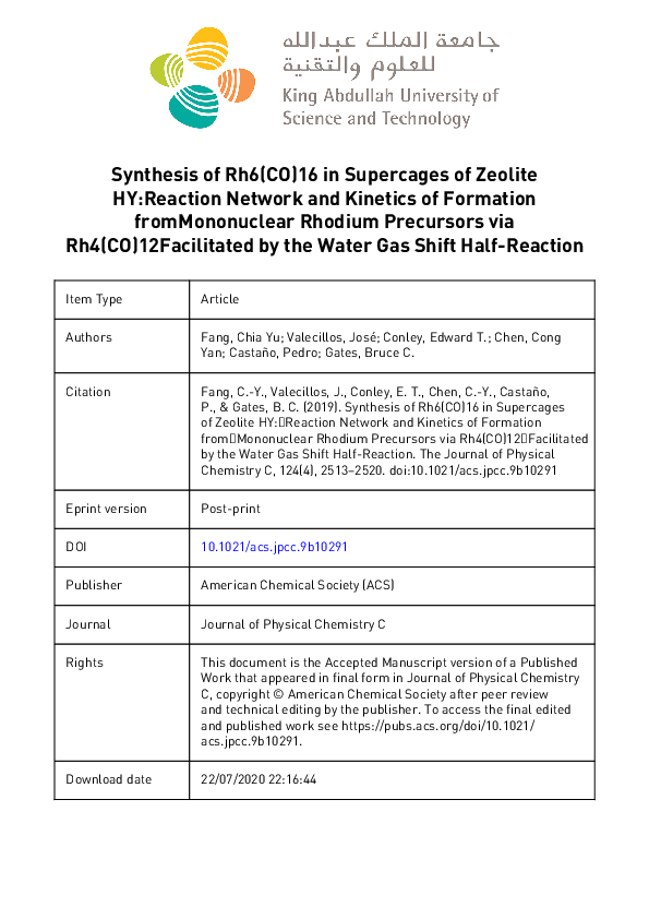 (PDF) Synthesis of Rh6(CO)16 in Supercages of Zeolite HY: Reaction ...