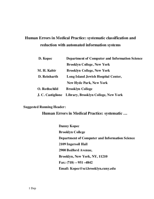 (PDF) Human errors in medical practice: systematic classification and ...