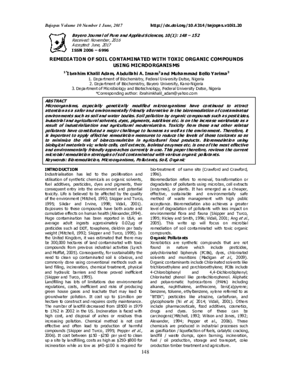 (PDF) Remediation of soil contaminated with toxic organic compounds using microorganisms