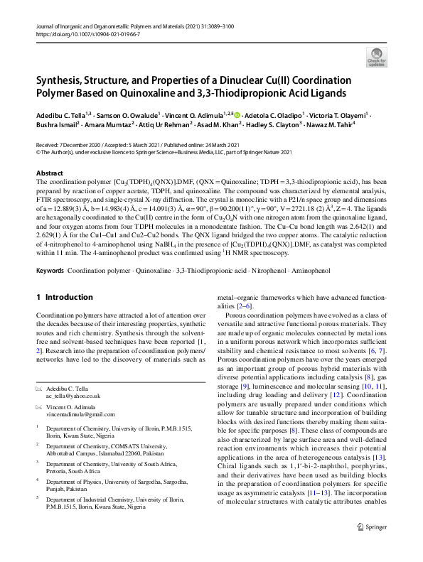 (PDF) Synthesis, Structure, and Properties of a Dinuclear Cu(II ...