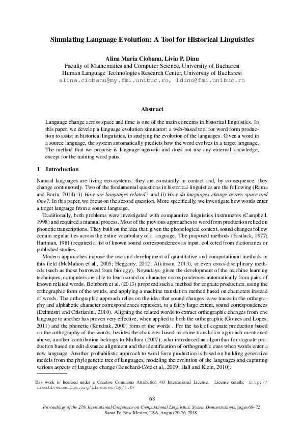 (PDF) Simulating Language Evolution: a Tool for Historical Linguistics