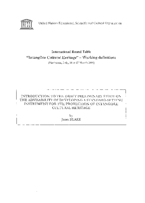 (PDF) Janet BLAKE Introduction to the Draft Preliminary Study on the ...