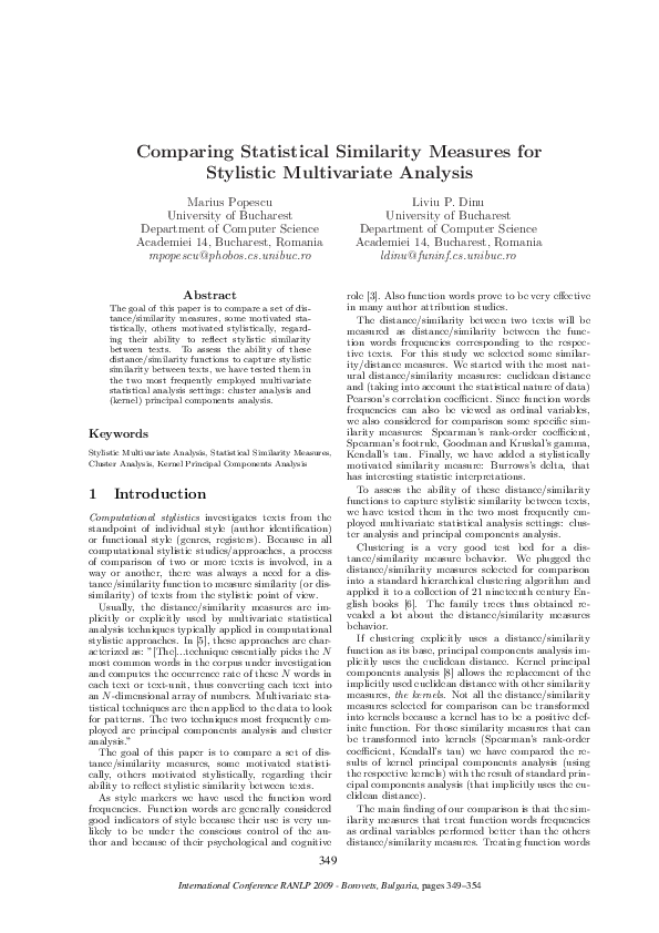 (PDF) Comparing Statistical Similarity Measures for Stylistic ...
