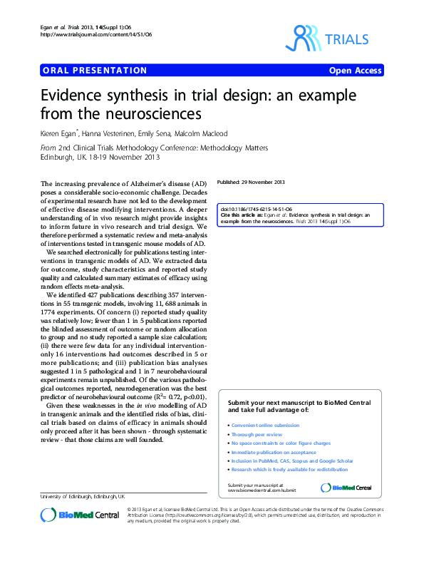 (PDF) Evidence synthesis in trial design: an example from the ...