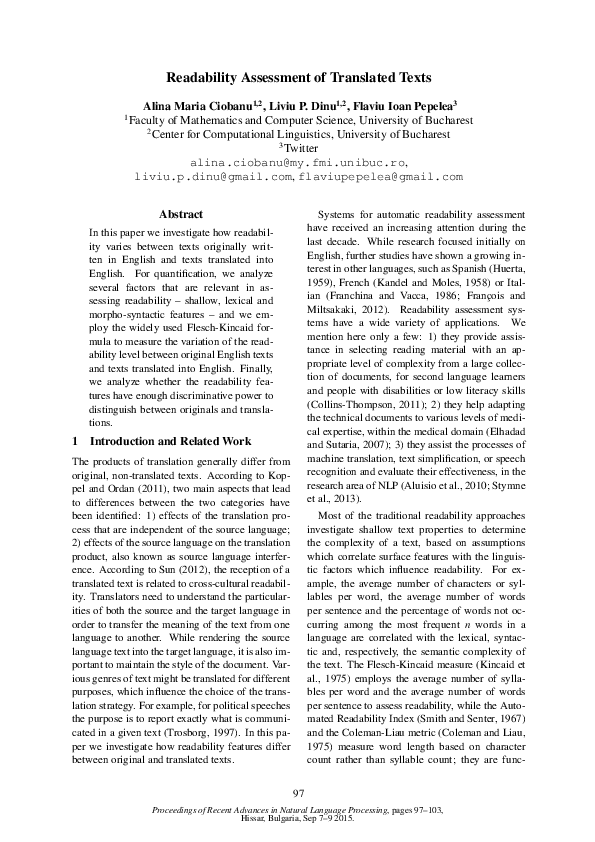 (PDF) Readability Assessment of Translated Texts