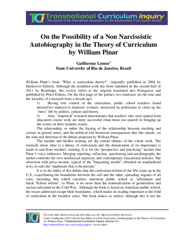 (PDF) The Possibility of a Non-narcissistic Autobiography in William ...