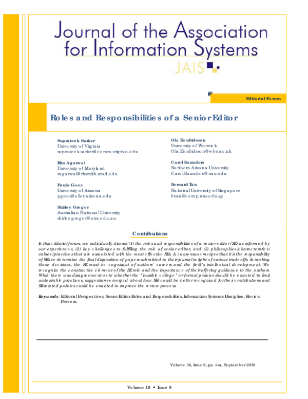(PDF) Roles and Responsibilities of a Senior Editor