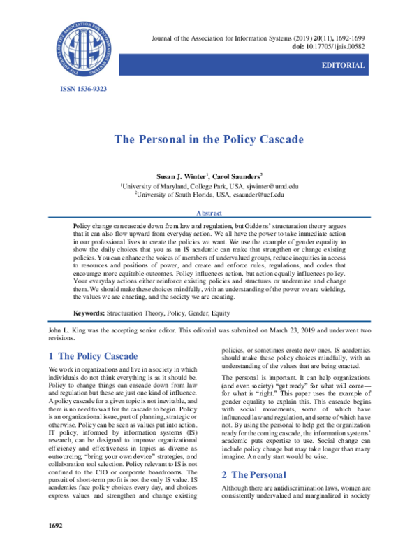 (PDF) The Personal in the Policy Cascade
