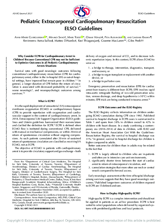(PDF) Pediatric Extracorporeal Cardiopulmonary Resuscitation ELSO ...