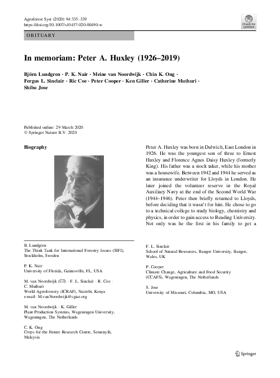 (PDF) In memoriam: Peter A. Huxley (1926–2019)