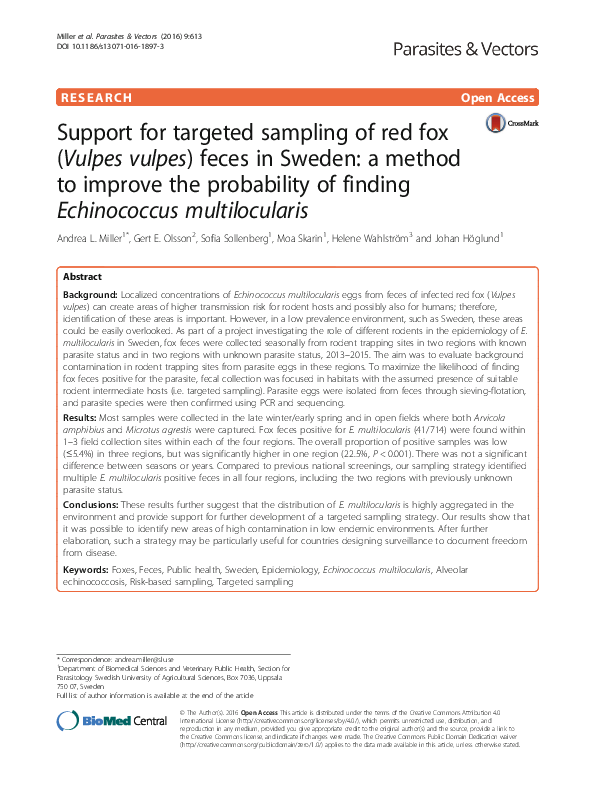 (PDF) Support for targeted sampling of red fox (Vulpes vulpes) feces in Sweden: a method to ...