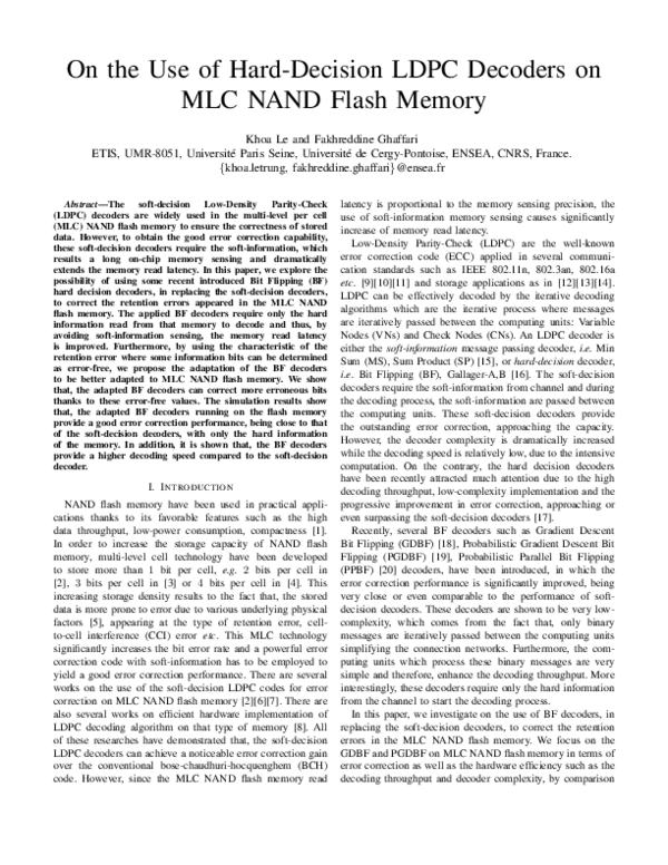 Pdf On The Use Of Hard Decision Ldpc Decoders On Mlc Nand Flash Memory