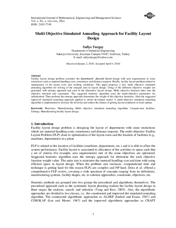 (PDF) Multi Objective Simulated Annealing Approach for Facility Layout Design