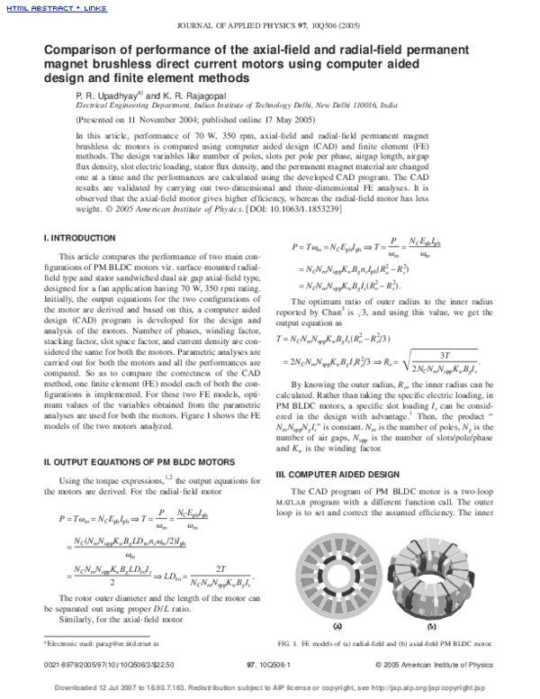 (PDF) Comparison of performance of the axial-field and radial-field permanent magnet brushless ...