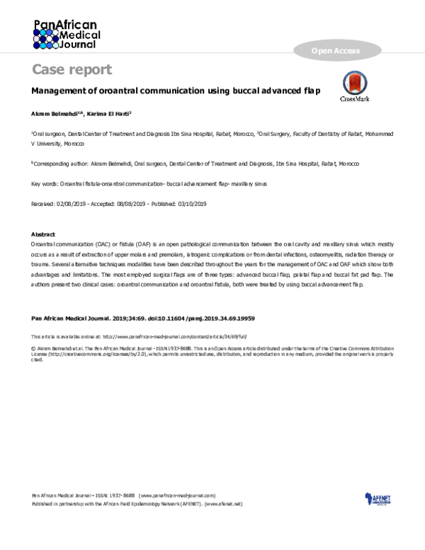 (PDF) Management of oroantral communication using buccal advanced flap