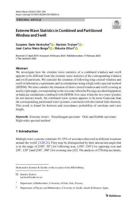 (PDF) Extreme Wave Statistics in Combined and Partitioned Windsea and Swell