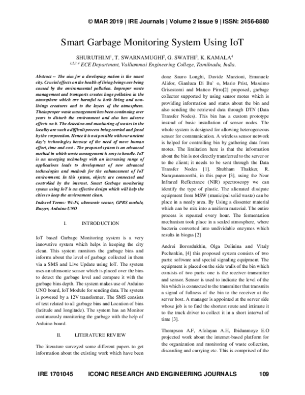 (PDF) Smart Garbage Monitoring System Using IoT