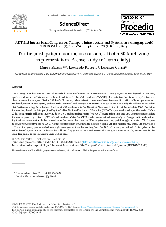 (PDF) Traffic crash pattern modification as a result of a 30 km/h zone ...