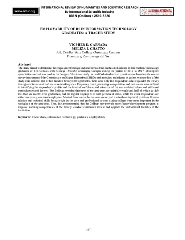 (PDF) Employability of BS in Information Technology Graduates: A Tracer ...
