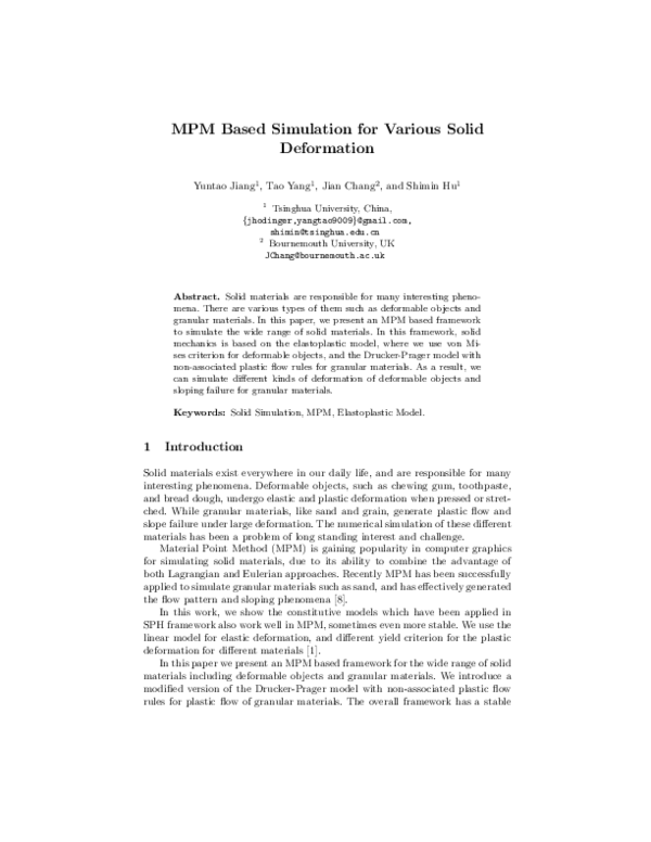 Pdf Mpm Based Simulation For Various Solid Deformation 1322