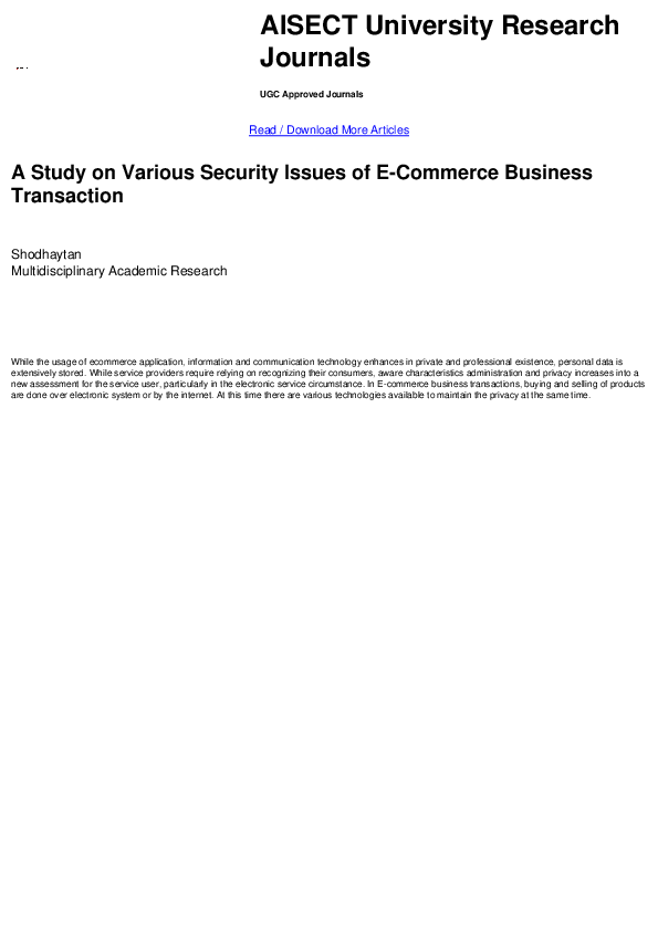 (PDF) A Study on Various Security Issues of E-Commerce Business Transaction