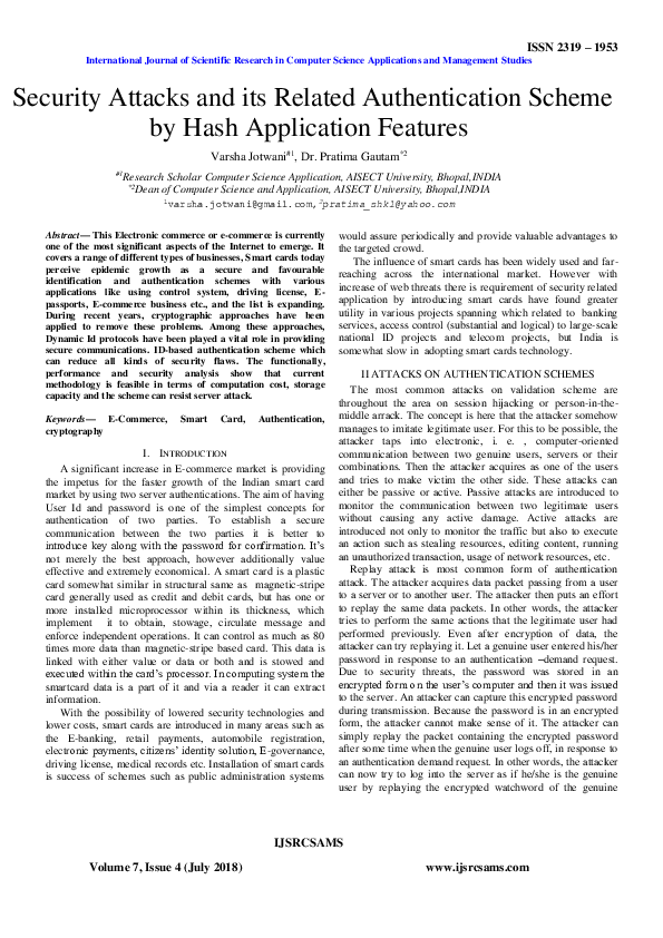 (PDF) Security Attacks and its Related Authentication Scheme by Hash Application Features