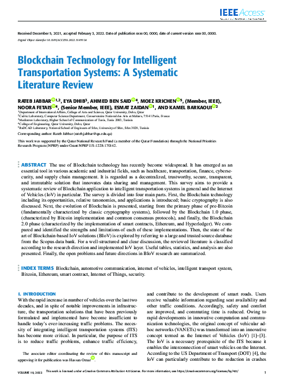(PDF) Blockchain Technology for Intelligent Transportation Systems: A ...