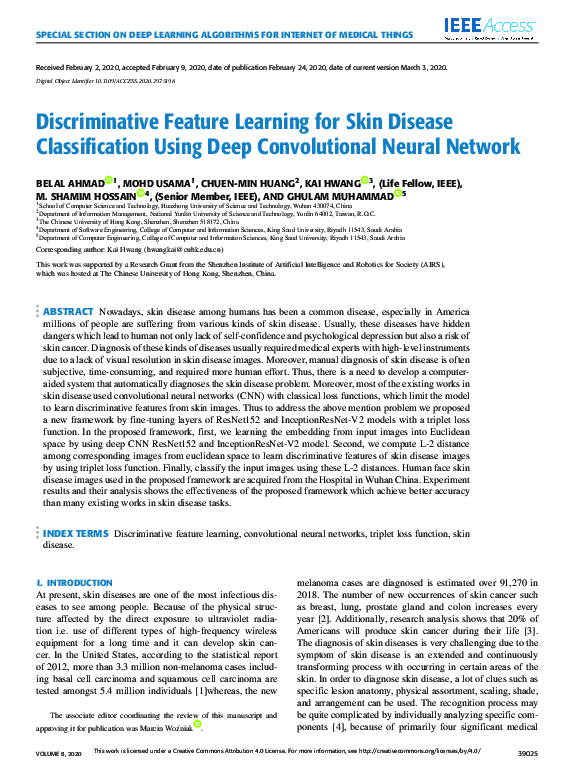 Pdf Discriminative Feature Learning For Skin Disease Classification Using Deep Convolutional