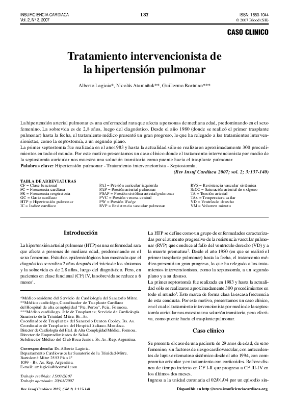 (PDF) Palabras clave: Hipertensión pulmonar-Tratamiento ...