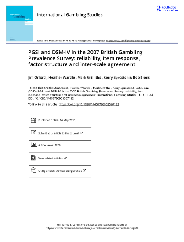 (PDF) PGSI and DSM-IV in the 2007 British Gambling Prevalence Survey ...