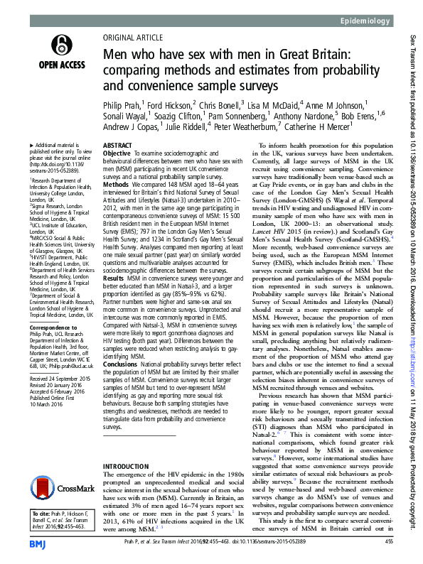 Pdf Men Who Have Sex With Men In Great Britain Comparing Methods And