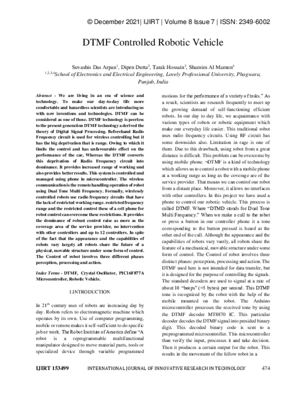 (PDF) DTMF Controlled Robotic Vehicle