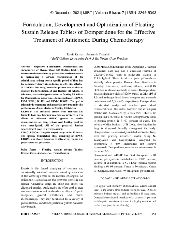 Pdf Formulation Development And Optimization Of Floating Sustain Release Tablets Of
