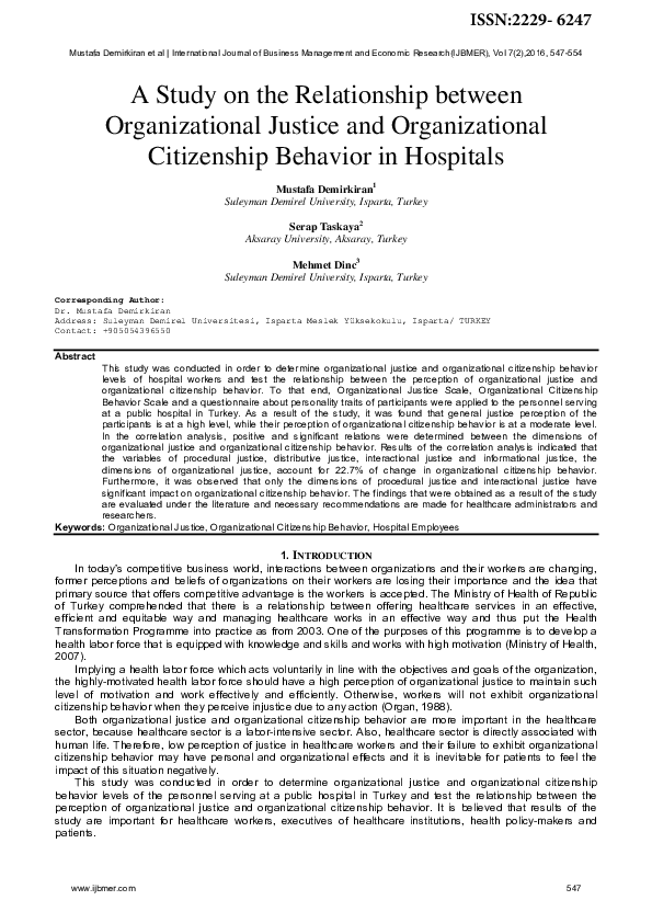 (PDF) A Study on the Relationship between Organizational Justice and Organizational Citizenship ...