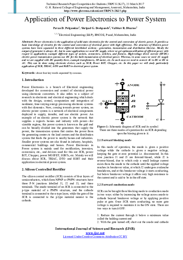 (PDF) Application of Power Electronics to Power System