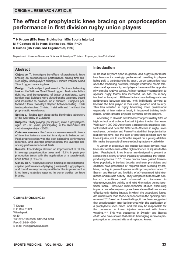 (PDF) The effect of prophylactic knee bracing on proprioception ...