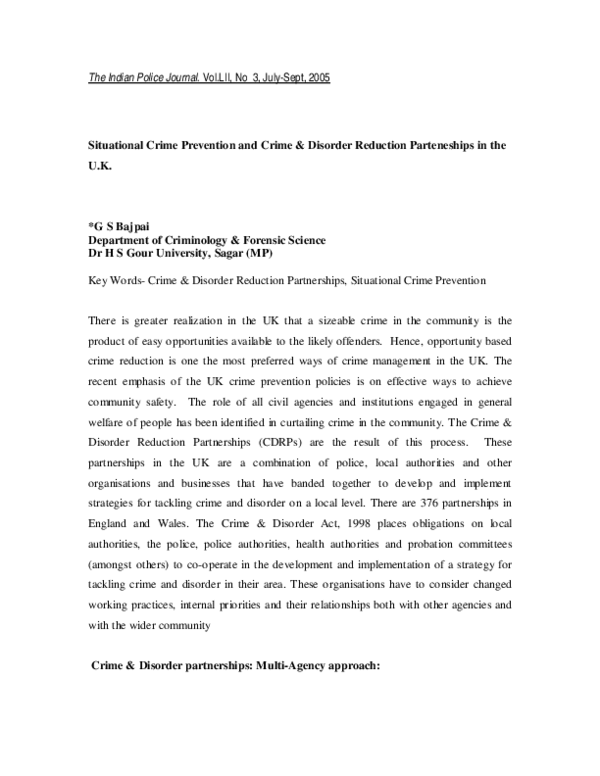 (PDF) Situational Crime Prevention and Crime & Disorder Reduction ...