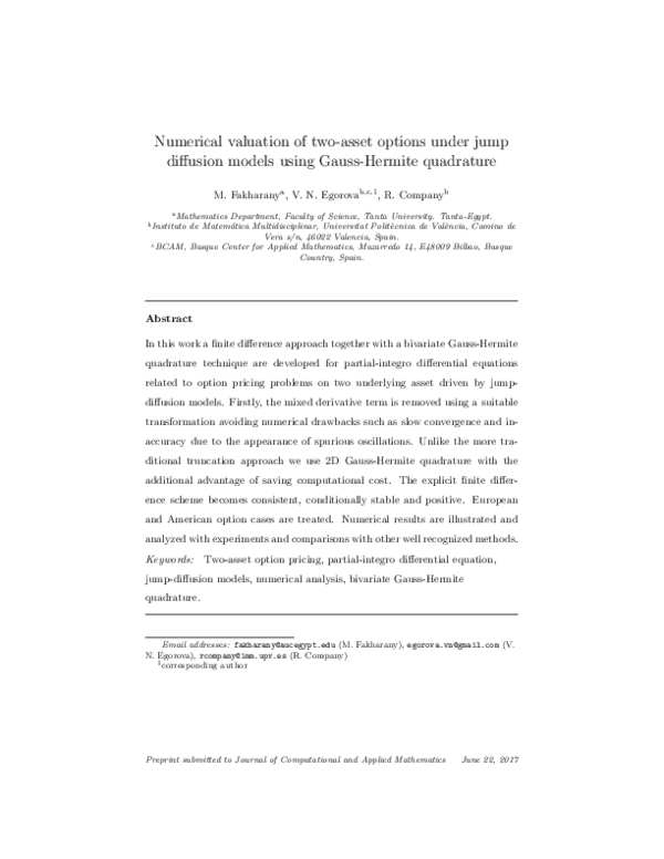 (PDF) Numerical valuation of two-asset options under jump diffusion models using Gauss–Hermite ...