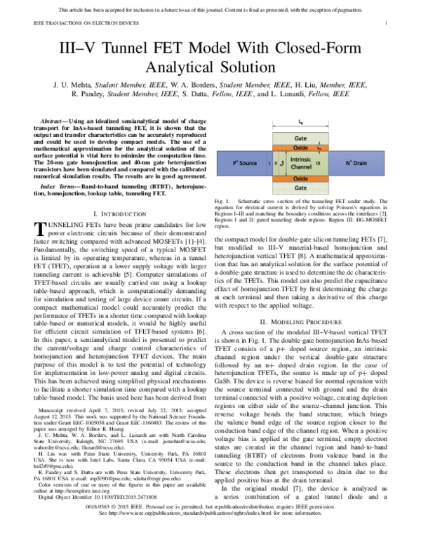 (PDF) III–V Tunnel FET Model With Closed-Form Analytical Solution