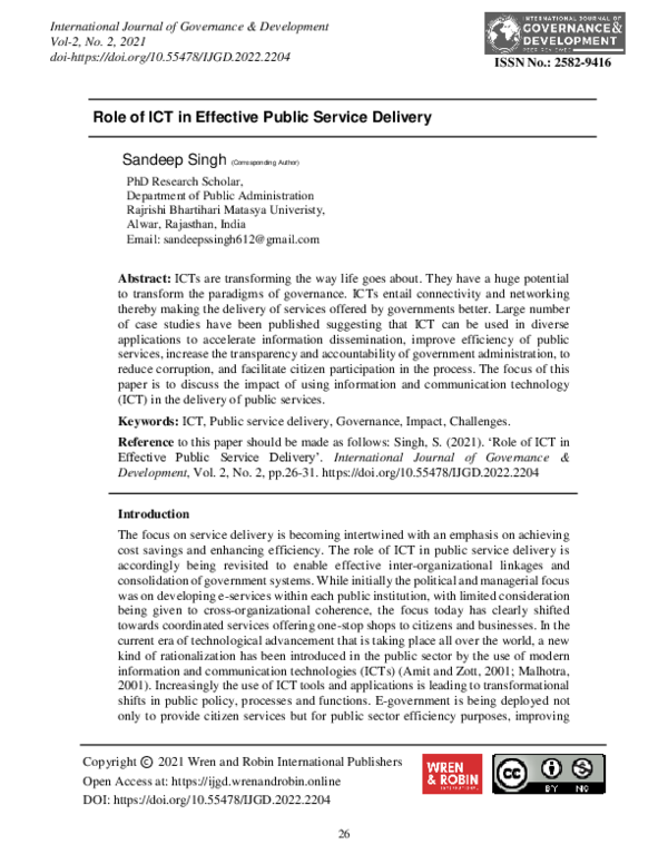 (PDF) Role of ICT in Effective Public Service Delivery