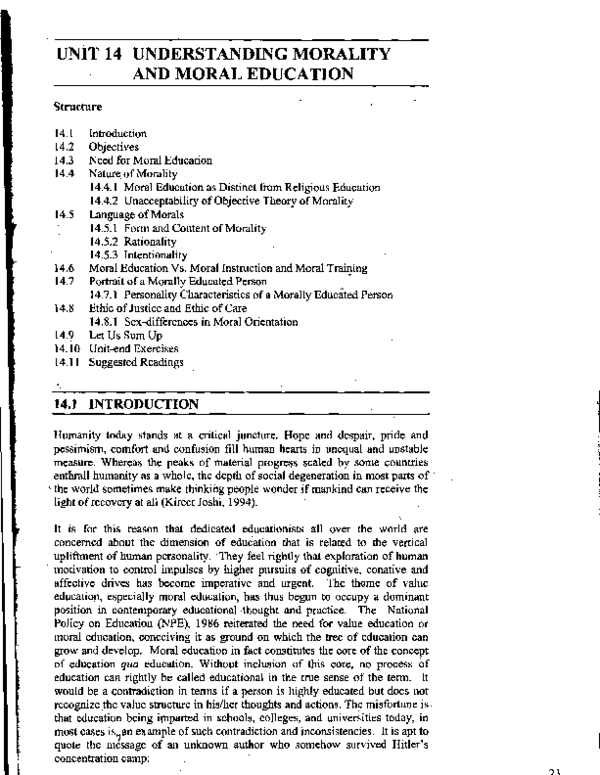 (PDF) Unit-14 Understanding Morality and Moral Education