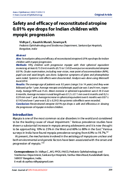 (PDF) Safety and efficacy of reconstituted atropine 0.01% eye drops for ...